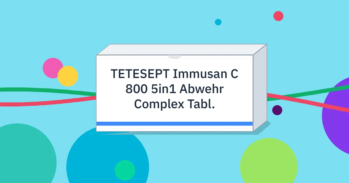 Symbolbild: Packung mit der Aufschrift TETESEPT Immusan C 800 5in1 Abwehr Complex Tabl. (PZN 16700521) – Verfügbarkeit und Bezug in Apotheken in Frankfurt am Main