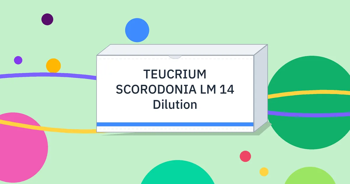 Symbolbild: Packung mit der Aufschrift TEUCRIUM SCORODONIA LM 14 Dilution (PZN 13217586) – Verfügbarkeit und Bezug in Apotheken in Frankfurt am Main