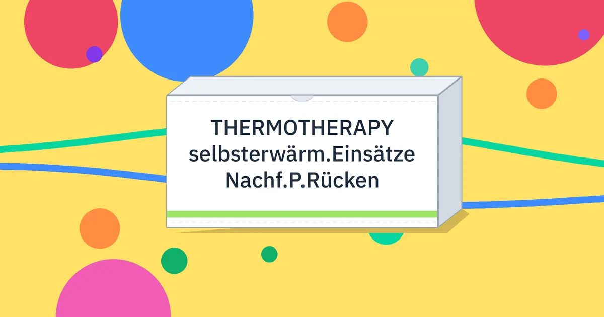 Symbolbild: Packung mit der Aufschrift THERMOTHERAPY selbsterwärm.Einsätze Nachf.P.Rücken (PZN 13927810) – Verfügbarkeit und Bezug in Apotheken in Frankfurt am Main