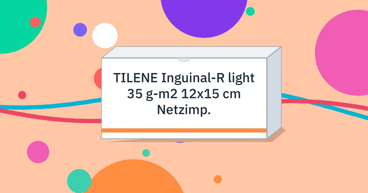 Symbolbild: Packung mit der Aufschrift TILENE Inguinal-R light 35 g-m2 12x15 cm Netzimp. (PZN 18158003) – Verfügbarkeit und Bezug in Apotheken in Frankfurt am Main