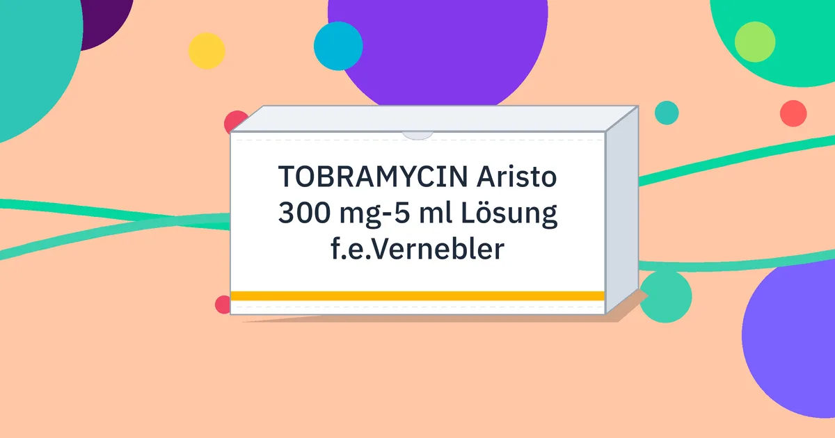 Symbolbild: Packung mit der Aufschrift TOBRAMYCIN Aristo 300 mg-5 ml Lösung f.e.Vernebler (PZN 15435063) – Verfügbarkeit und Bezug in Apotheken in Frankfurt am Main