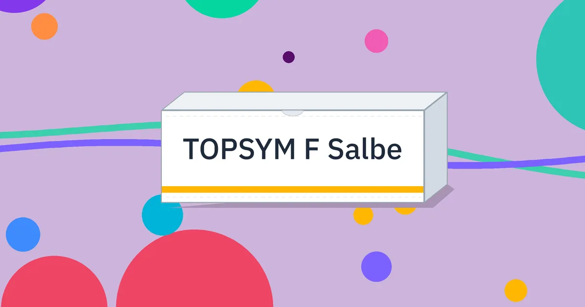 Symbolbild: Packung mit der Aufschrift TOPSYM F Salbe (PZN 03182131) – Verfügbarkeit und Bezug in Apotheken in Frankfurt am Main