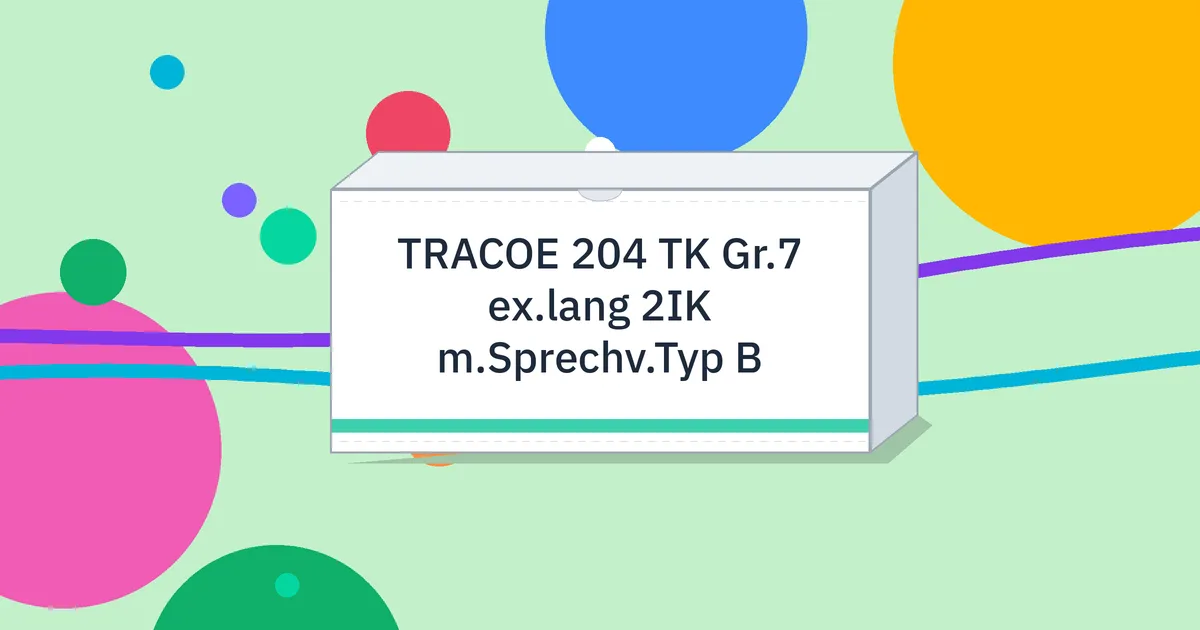 Symbolbild: Packung mit der Aufschrift TRACOE 204 TK Gr.7 ex.lang 2IK m.Sprechv.Typ B (PZN 02719037) – Verfügbarkeit und Bezug in Apotheken in Frankfurt am Main