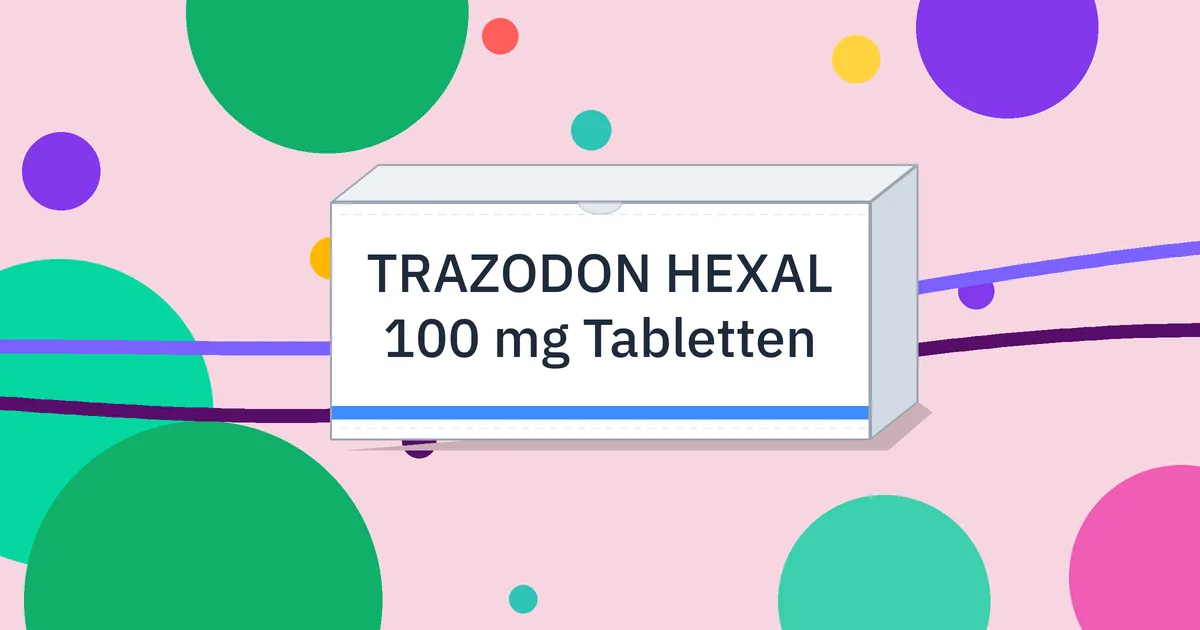 Symbolbild: Packung mit der Aufschrift TRAZODON HEXAL 100 mg Tabletten (PZN 01345899) – Verfügbarkeit und Bezug in Apotheken in Frankfurt am Main