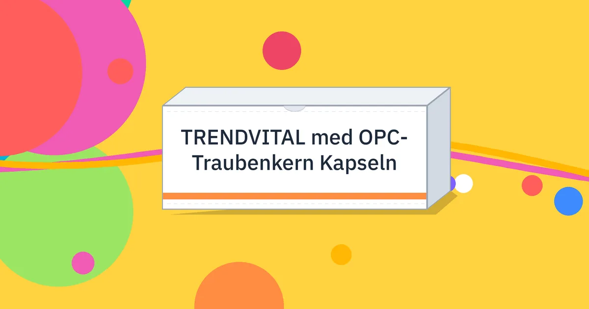 Symbolbild: Packung mit der Aufschrift TRENDVITAL med OPC-Traubenkern Kapseln (PZN 12562944) – Verfügbarkeit und Bezug in Apotheken in Frankfurt am Main