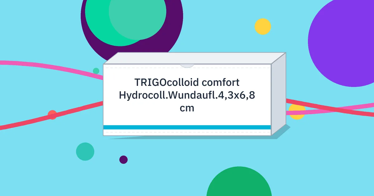 Symbolbild: Packung mit der Aufschrift TRIGOcolloid comfort Hydrocoll.Wundaufl.4,3x6,8 cm (PZN 20342352) – Verfügbarkeit und Bezug in Apotheken in Frankfurt am Main