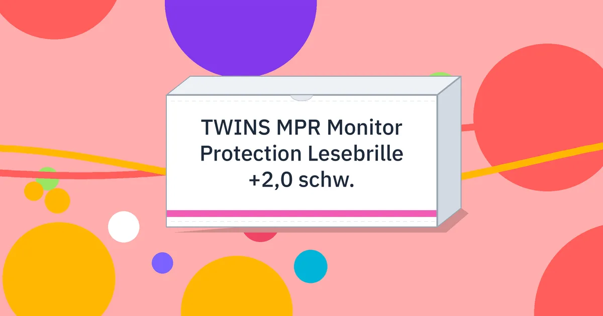 Symbolbild: Packung mit der Aufschrift TWINS MPR Monitor Protection Lesebrille +2,0 schw. (PZN 13344267) – Verfügbarkeit und Bezug in Apotheken in Frankfurt am Main