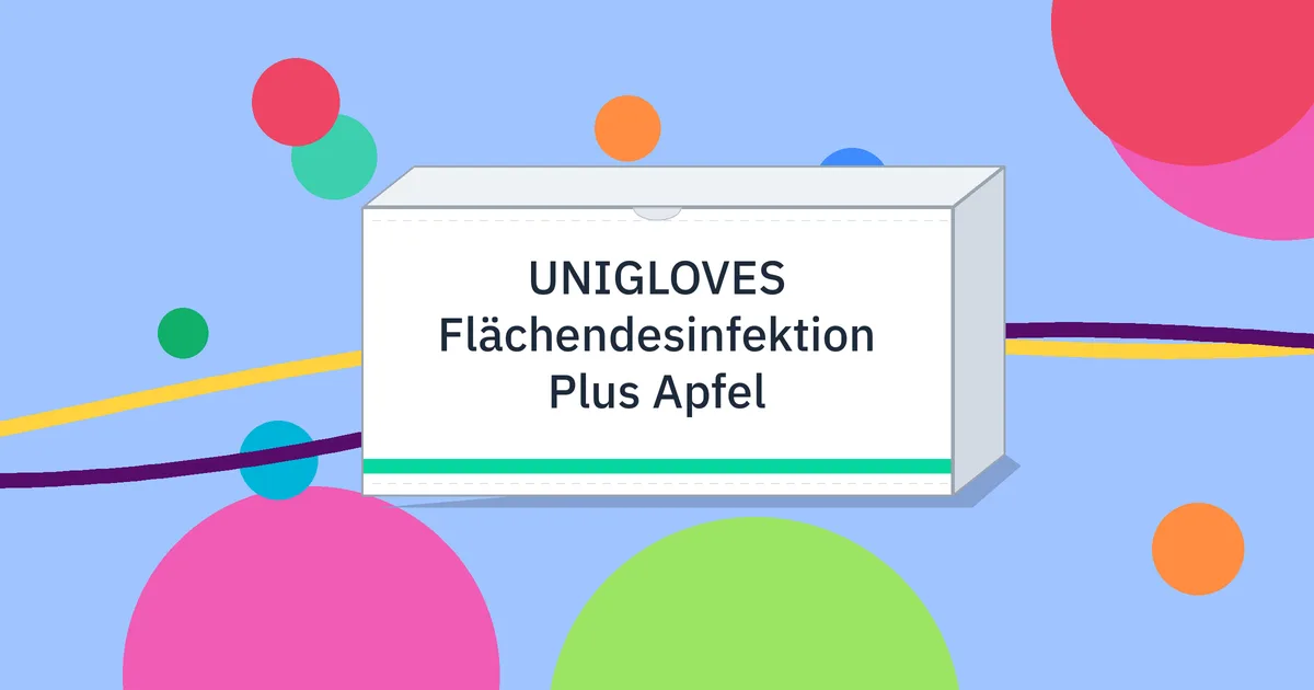 Symbolbild: Packung mit der Aufschrift UNIGLOVES Flächendesinfektion Plus Apfel (PZN 18332228) – Verfügbarkeit und Bezug in Apotheken in Frankfurt am Main