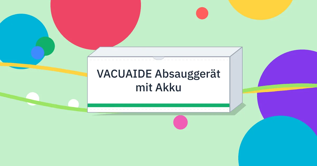 Symbolbild: Packung mit der Aufschrift VACUAIDE Absauggerät mit Akku (PZN 00760225) – Verfügbarkeit und Bezug in Apotheken in Frankfurt am Main