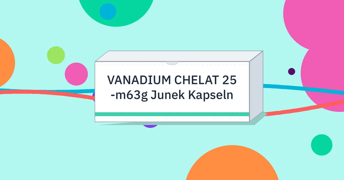 Symbolbild: Packung mit der Aufschrift VANADIUM CHELAT 25 -m63g Junek Kapseln (PZN 10555650) – Verfügbarkeit und Bezug in Apotheken in Frankfurt am Main