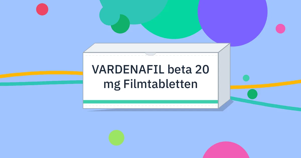 Symbolbild: Packung mit der Aufschrift VARDENAFIL beta 20 mg Filmtabletten (PZN 16358666) – Verfügbarkeit und Bezug in Apotheken in Frankfurt am Main
