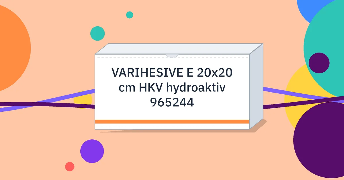 Symbolbild: Packung mit der Aufschrift VARIHESIVE E 20x20 cm HKV hydroaktiv 965244 (PZN 07379250) – Verfügbarkeit und Bezug in Apotheken in Frankfurt am Main