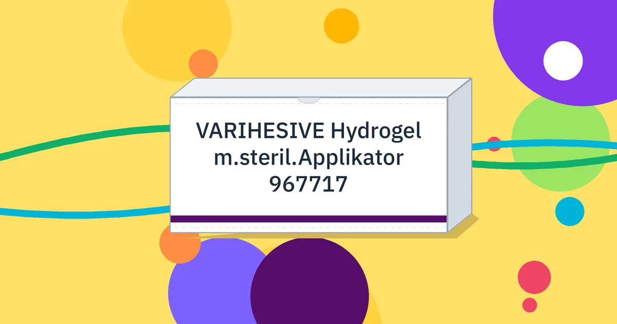Symbolbild: Packung mit der Aufschrift VARIHESIVE Hydrogel m.steril.Applikator 967717 (PZN 07558722) – Verfügbarkeit und Bezug in Apotheken in Frankfurt am Main