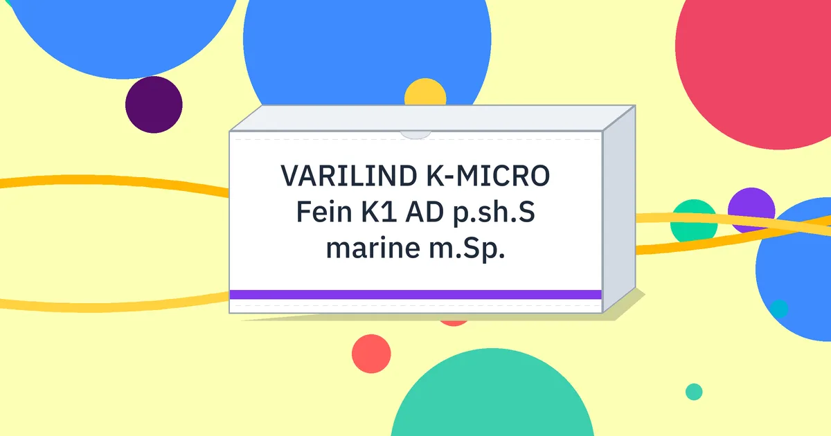 Symbolbild: Packung mit der Aufschrift VARILIND K-MICRO Fein K1 AD p.sh.S marine m.Sp. (PZN 20557437) – Verfügbarkeit und Bezug in Apotheken in Frankfurt am Main