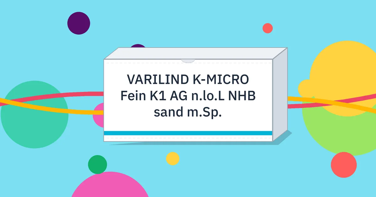 Symbolbild: Packung mit der Aufschrift VARILIND K-MICRO Fein K1 AG n.lo.L NHB sand m.Sp. (PZN 20554433) – Verfügbarkeit und Bezug in Apotheken in Frankfurt am Main