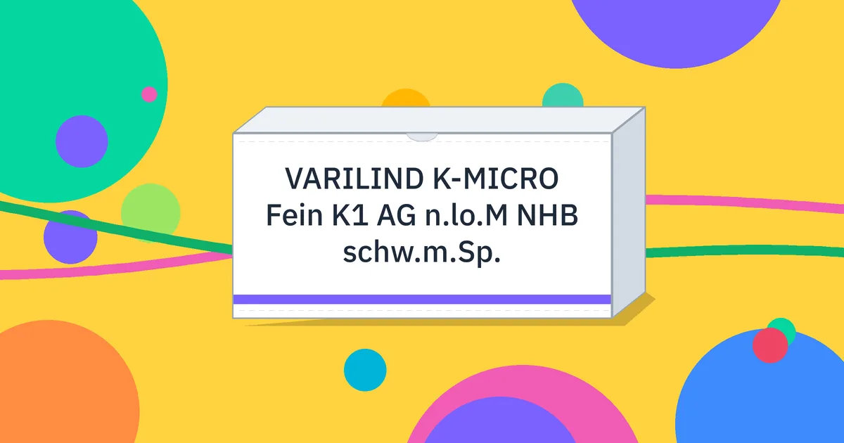 Symbolbild: Packung mit der Aufschrift VARILIND K-MICRO Fein K1 AG n.lo.M NHB schw.m.Sp. (PZN 20555131) – Verfügbarkeit und Bezug in Apotheken in Frankfurt am Main