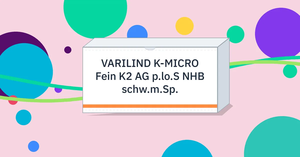 Symbolbild: Packung mit der Aufschrift VARILIND K-MICRO Fein K2 AG p.lo.S NHB schw.m.Sp. (PZN 20556610) – Verfügbarkeit und Bezug in Apotheken in Frankfurt am Main