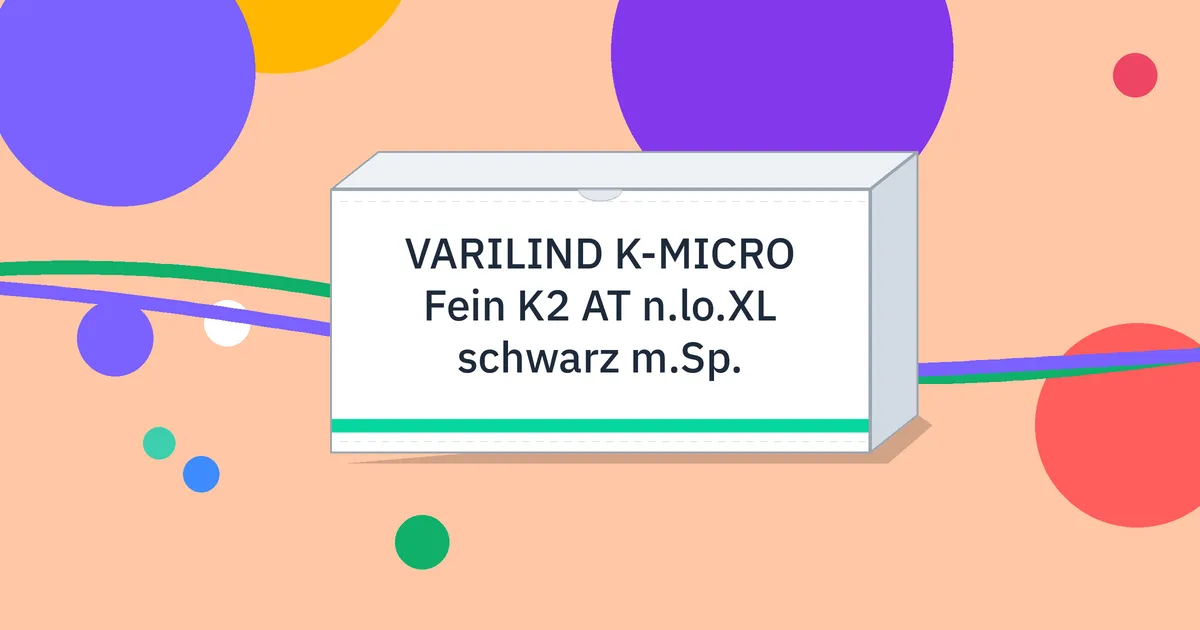 Symbolbild: Packung mit der Aufschrift VARILIND K-MICRO Fein K2 AT n.lo.XL schwarz m.Sp. (PZN 20553735) – Verfügbarkeit und Bezug in Apotheken in Frankfurt am Main