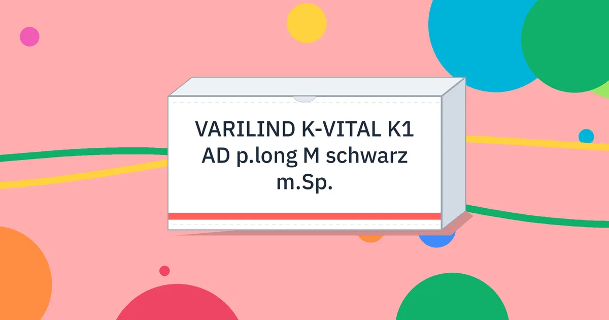 Symbolbild: Packung mit der Aufschrift VARILIND K-VITAL K1 AD p.long M schwarz m.Sp. (PZN 20566732) – Verfügbarkeit und Bezug in Apotheken in Frankfurt am Main