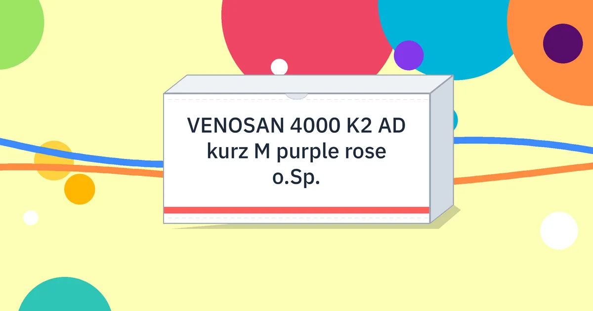 Symbolbild: Packung mit der Aufschrift VENOSAN 4000 K2 AD kurz M purple rose o.Sp. (PZN 18847599) – Verfügbarkeit und Bezug in Apotheken in Frankfurt am Main