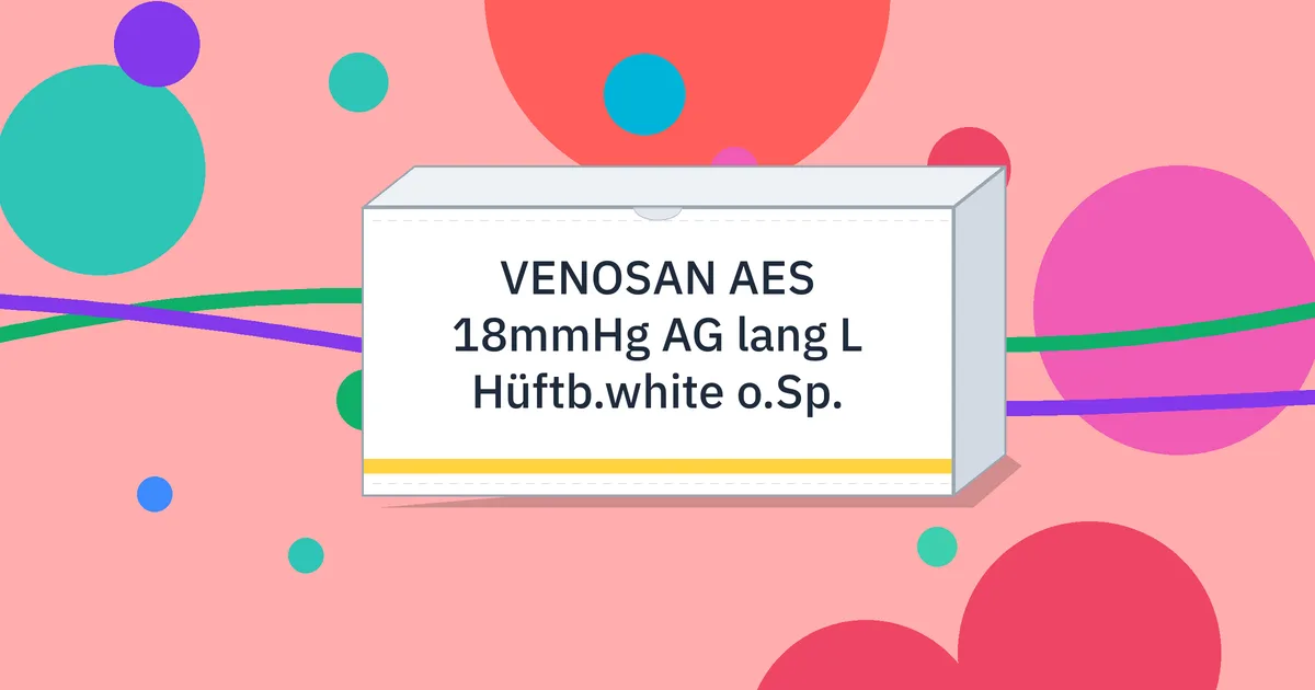 Symbolbild: Packung mit der Aufschrift VENOSAN AES 18mmHg AG lang L Hüftb.white o.Sp. (PZN 15323430) – Verfügbarkeit und Bezug in Apotheken in Frankfurt am Main