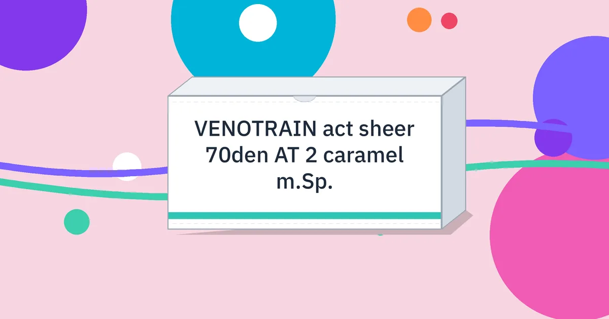 Symbolbild: Packung mit der Aufschrift VENOTRAIN act sheer 70den AT 2 caramel m.Sp. (PZN 16206583) – Verfügbarkeit und Bezug in Apotheken in Frankfurt am Main