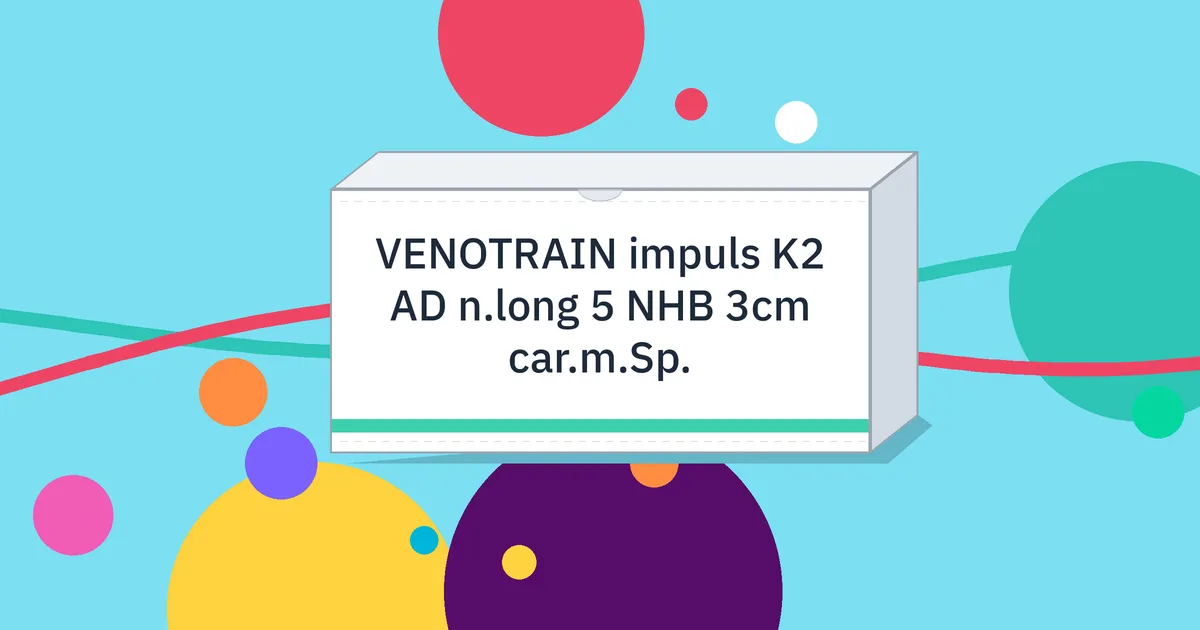 Symbolbild: Packung mit der Aufschrift VENOTRAIN impuls K2 AD n.long 5 NHB 3cm car.m.Sp. (PZN 00645932) – Verfügbarkeit und Bezug in Apotheken in Frankfurt am Main