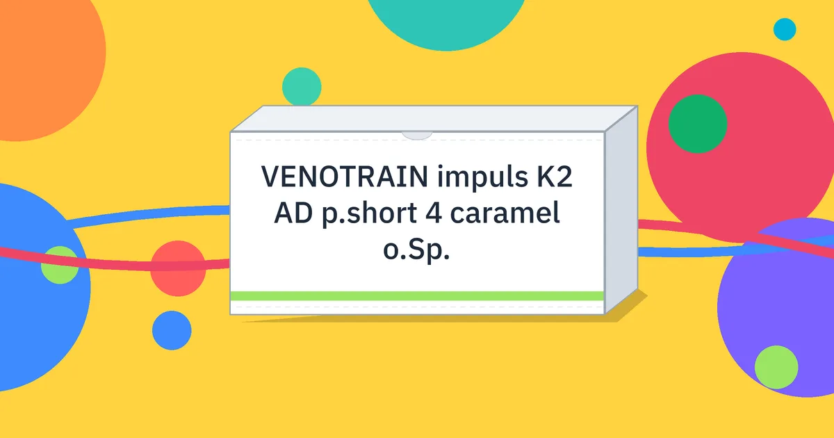 Symbolbild: Packung mit der Aufschrift VENOTRAIN impuls K2 AD p.short 4 caramel o.Sp. (PZN 08425911) – Verfügbarkeit und Bezug in Apotheken in Frankfurt am Main