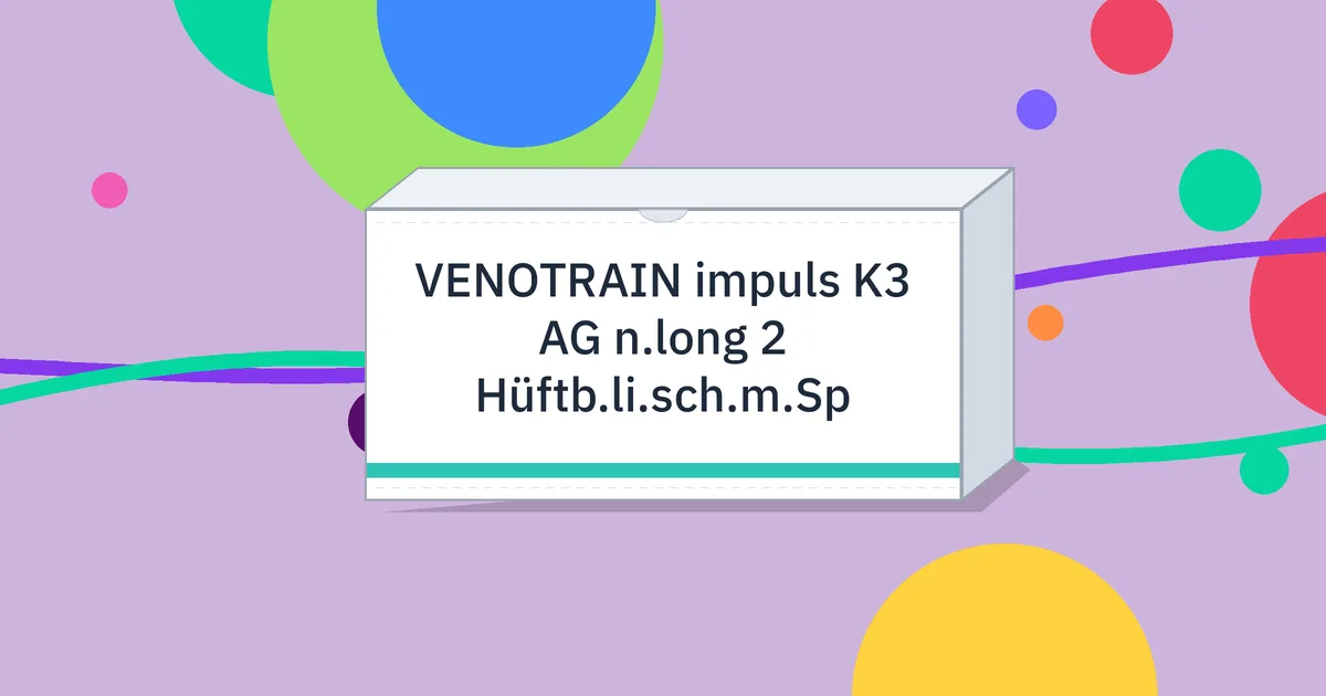 Symbolbild: Packung mit der Aufschrift VENOTRAIN impuls K3 AG n.long 2 Hüftb.li.sch.m.Sp (PZN 10295628) – Verfügbarkeit und Bezug in Apotheken in Frankfurt am Main
