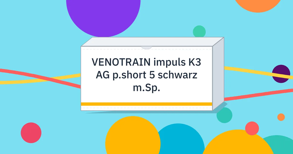 Symbolbild: Packung mit der Aufschrift VENOTRAIN impuls K3 AG p.short 5 schwarz m.Sp. (PZN 00497673) – Verfügbarkeit und Bezug in Apotheken in Frankfurt am Main