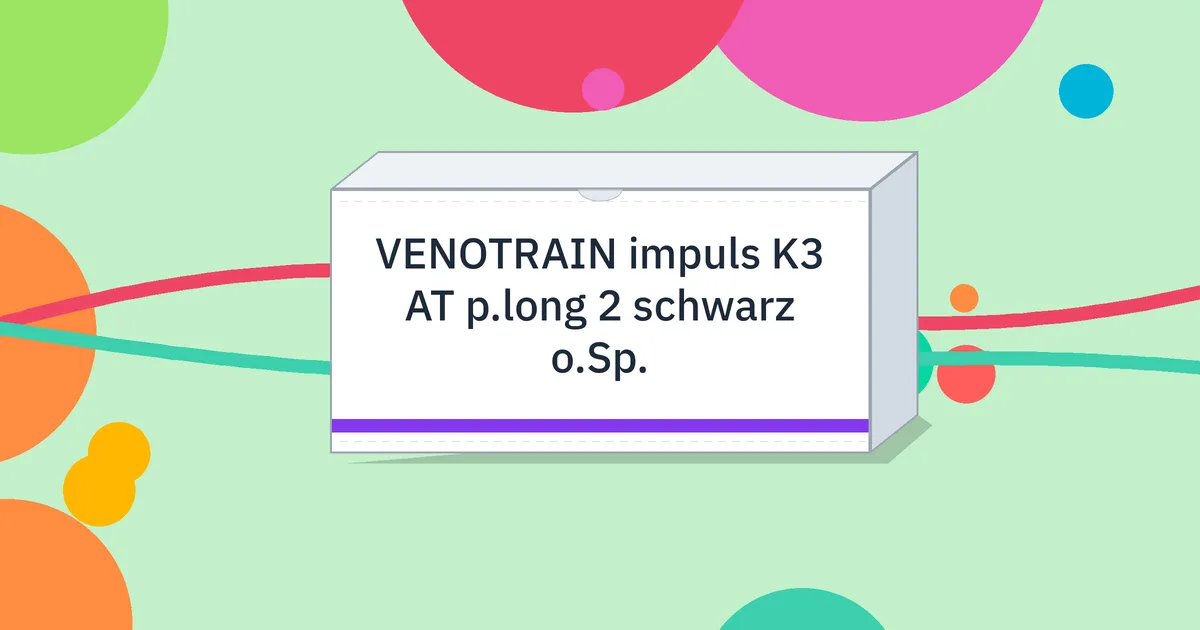 Symbolbild: Packung mit der Aufschrift VENOTRAIN impuls K3 AT p.long 2 schwarz o.Sp. (PZN 19356610) – Verfügbarkeit und Bezug in Apotheken in Frankfurt am Main