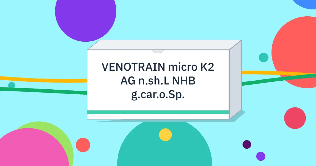 Symbolbild: Packung mit der Aufschrift VENOTRAIN micro K2 AG n.sh.L NHB g.car.o.Sp. (PZN 05999528) – Verfügbarkeit und Bezug in Apotheken in Frankfurt am Main