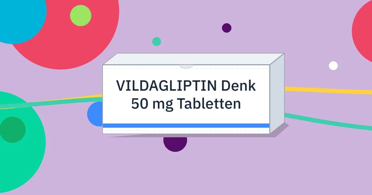 Symbolbild: Packung mit der Aufschrift VILDAGLIPTIN Denk 50 mg Tabletten (PZN 16890131) – Verfügbarkeit und Bezug in Apotheken in Frankfurt am Main