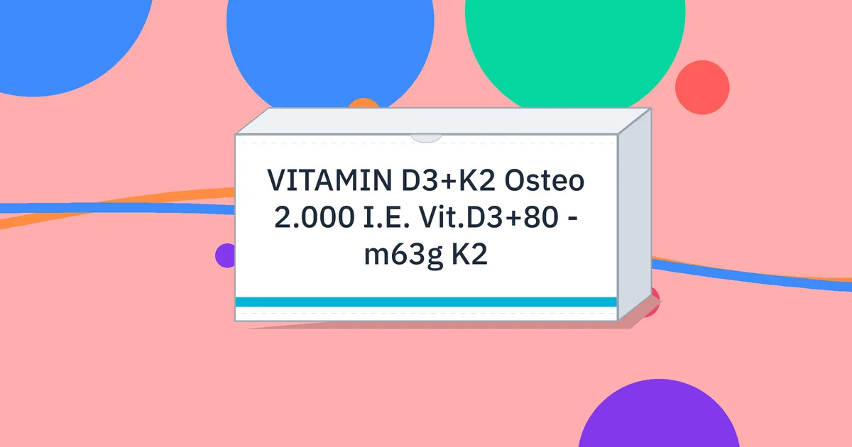 Symbolbild: Packung mit der Aufschrift VITAMIN D3+K2 Osteo 2.000 I.E. Vit.D3+80 -m63g K2 (PZN 17874513) – Verfügbarkeit und Bezug in Apotheken in Frankfurt am Main