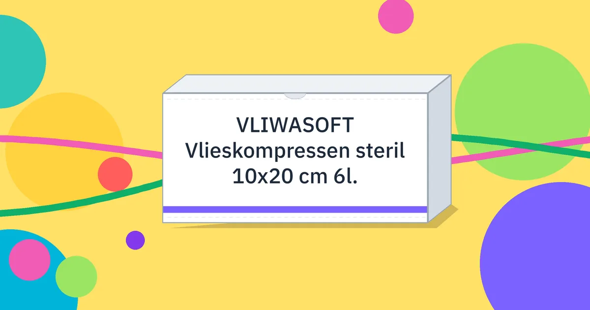 Symbolbild: Packung mit der Aufschrift VLIWASOFT Vlieskompressen steril 10x20 cm 6l. (PZN 17834175) – Verfügbarkeit und Bezug in Apotheken in Frankfurt am Main