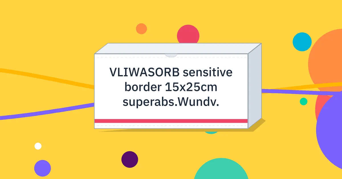 Symbolbild: Packung mit der Aufschrift VLIWASORB sensitive border 15x25cm superabs.Wundv. (PZN 20328010) – Verfügbarkeit und Bezug in Apotheken in Frankfurt am Main