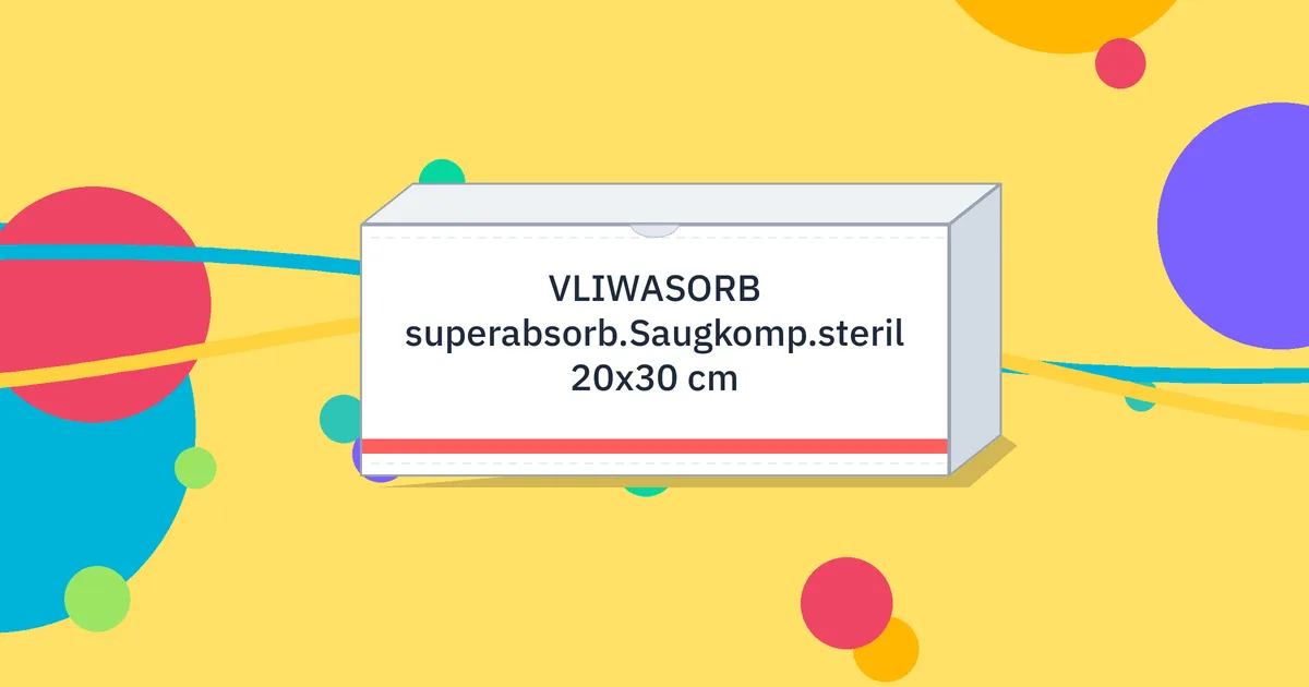Symbolbild: Packung mit der Aufschrift VLIWASORB superabsorb.Saugkomp.steril 20x30 cm (PZN 17452901) – Verfügbarkeit und Bezug in Apotheken in Frankfurt am Main