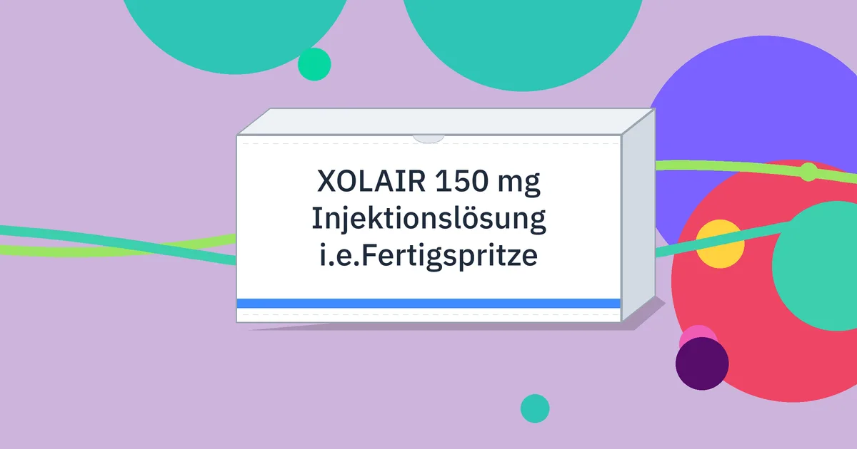 Symbolbild: Packung mit der Aufschrift XOLAIR 150 mg Injektionslösung i.e.Fertigspritze (PZN 19904342) – Verfügbarkeit und Bezug in Apotheken in Frankfurt am Main