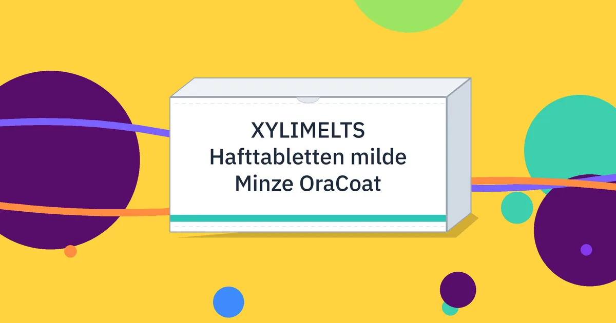 Symbolbild: Packung mit der Aufschrift XYLIMELTS Hafttabletten milde Minze OraCoat (PZN 19723422) – Verfügbarkeit und Bezug in Apotheken in Frankfurt am Main