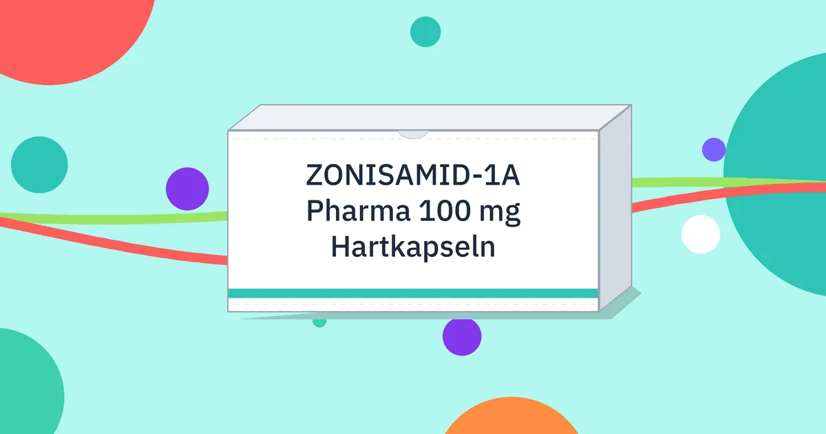 Symbolbild: Packung mit der Aufschrift ZONISAMID-1A Pharma 100 mg Hartkapseln (PZN 18031863) – Verfügbarkeit und Bezug in Apotheken in Frankfurt am Main