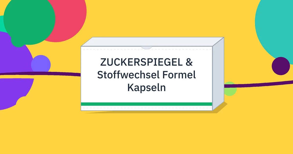 Symbolbild: Packung mit der Aufschrift ZUCKERSPIEGEL & Stoffwechsel Formel Kapseln (PZN 17909772) – Verfügbarkeit und Bezug in Apotheken in Frankfurt am Main