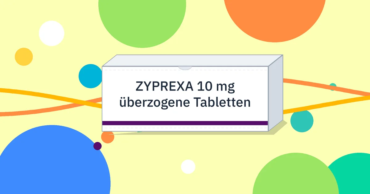 Symbolbild: Packung mit der Aufschrift ZYPREXA 10 mg überzogene Tabletten (PZN 09100536) – Verfügbarkeit und Bezug in Apotheken in Frankfurt am Main
