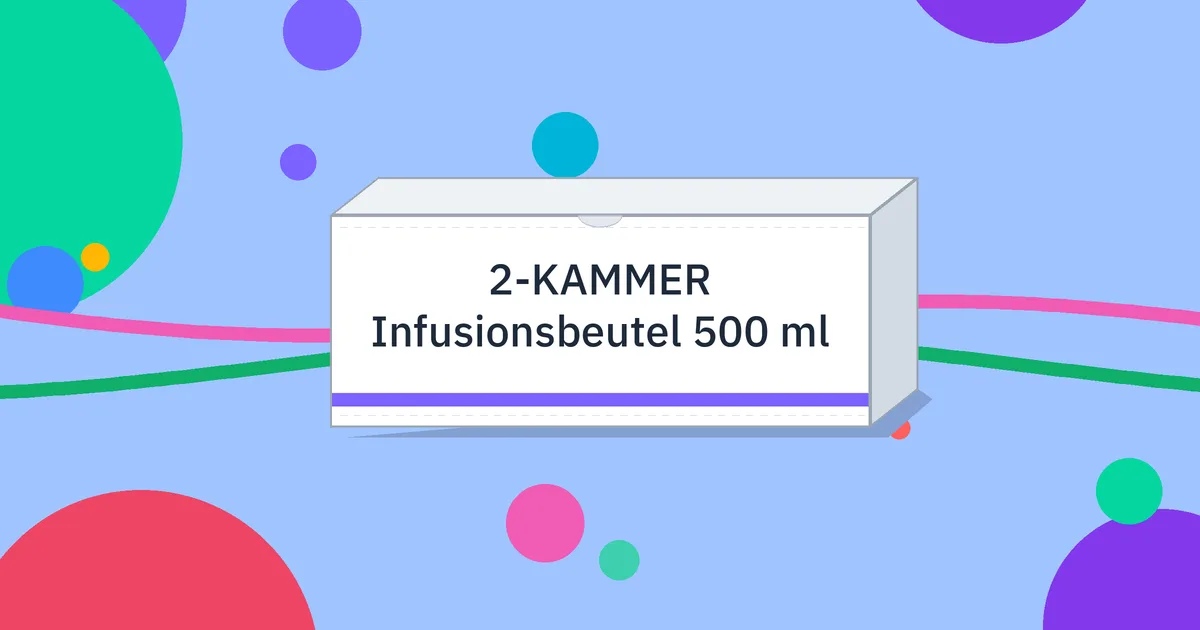 Symbolbild: Packung mit der Aufschrift 2-KAMMER Infusionsbeutel 500 ml (PZN 04963327) – Verfügbarkeit und Bezug in Apotheken in Frankfurt am Main