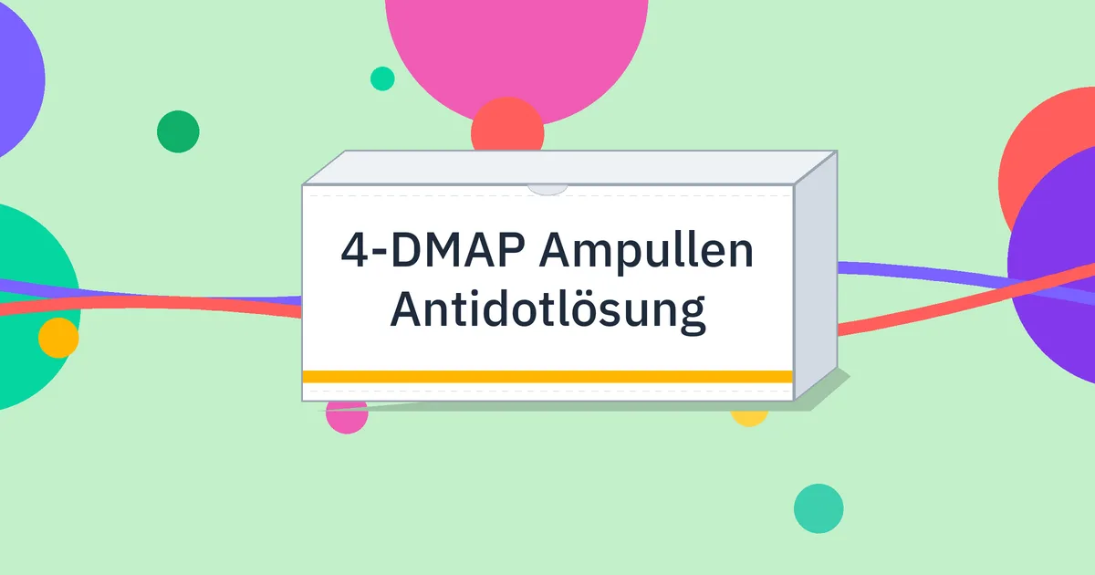 Symbolbild: Packung mit der Aufschrift 4-DMAP Ampullen Antidotlösung (PZN 02057599) – Verfügbarkeit und Bezug in Apotheken in Frankfurt am Main