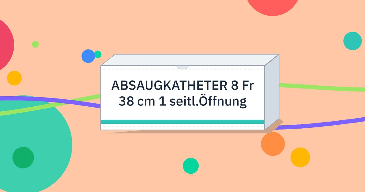 Symbolbild: Packung mit der Aufschrift ABSAUGKATHETER 8 Fr 38 cm 1 seitl.Öffnung (PZN 00912221) – Verfügbarkeit und Bezug in Apotheken in Frankfurt am Main