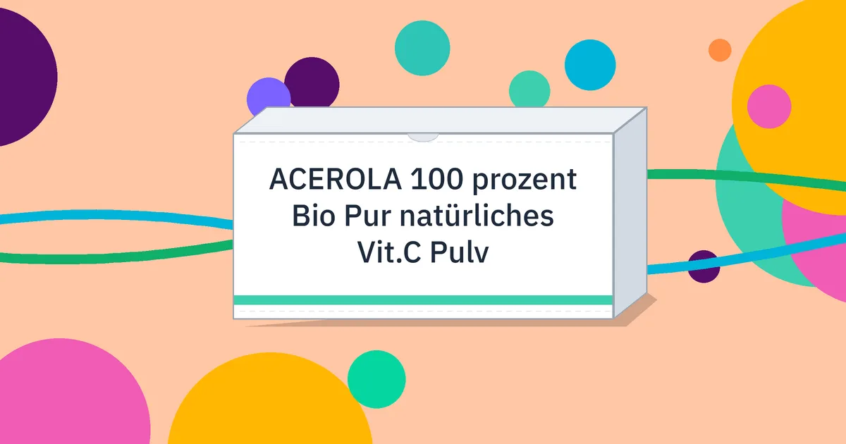 Symbolbild: Packung mit der Aufschrift ACEROLA 100 prozent Bio Pur natürliches Vit.C Pulv (PZN 06632586) – Verfügbarkeit und Bezug in Apotheken in Frankfurt am Main