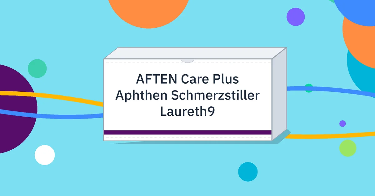Symbolbild: Packung mit der Aufschrift AFTEN Care Plus Aphthen Schmerzstiller Laureth9 (PZN 00480885) – Verfügbarkeit und Bezug in Apotheken in Frankfurt am Main