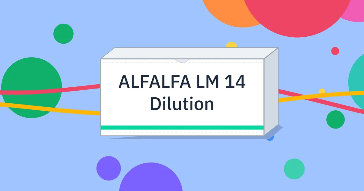 Symbolbild: Packung mit der Aufschrift ALFALFA LM 14 Dilution (PZN 13310185) – Verfügbarkeit und Bezug in Apotheken in Frankfurt am Main