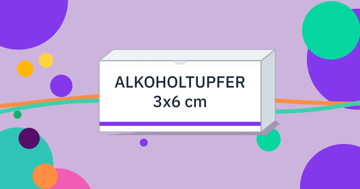 Symbolbild: Packung mit der Aufschrift ALKOHOLTUPFER 3x6 cm (PZN 06092405) – Verfügbarkeit und Bezug in Apotheken in Frankfurt am Main