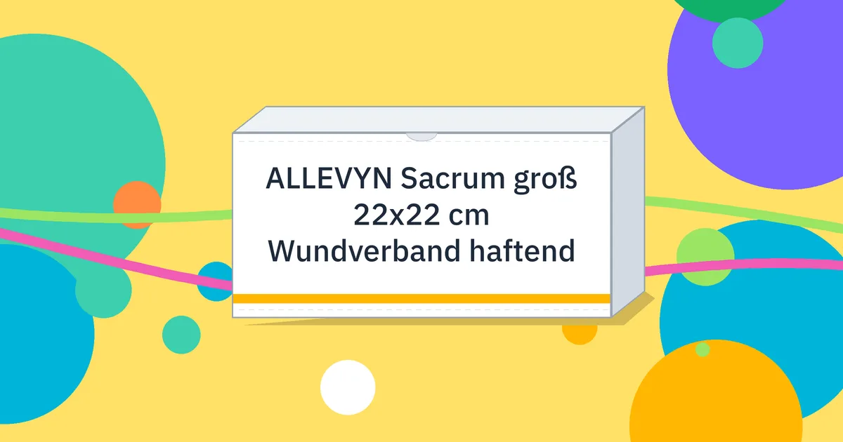 Symbolbild: Packung mit der Aufschrift ALLEVYN Sacrum groß 22x22 cm Wundverband haftend (PZN 16956344) – Verfügbarkeit und Bezug in Apotheken in Frankfurt am Main